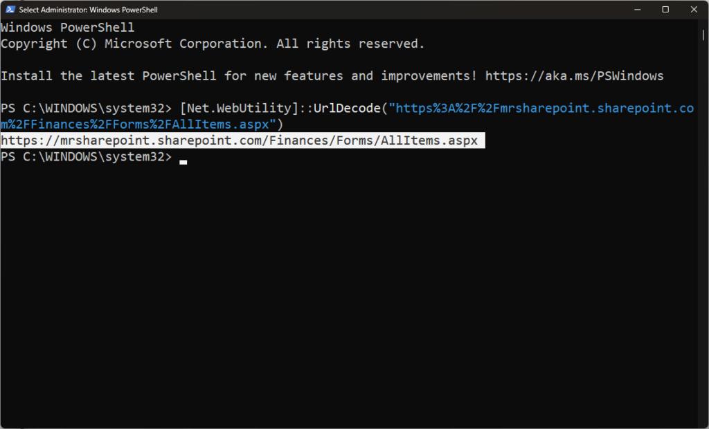 How to Decode a SharePoint Online URL Using Powershell